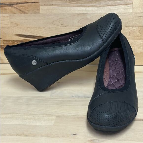 Mozo | Shoes | Mozo Gardena Black Genuine Leather Wedge Comfort Slip On ...